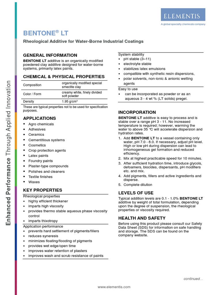 Bentone LT | PDF | Paint | Physical Sciences