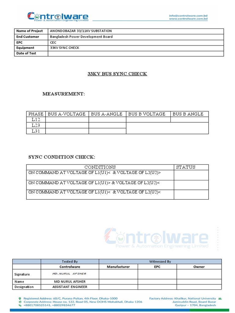 SYNC CHECK Blank | PDF | Electrical Substation | Metrology