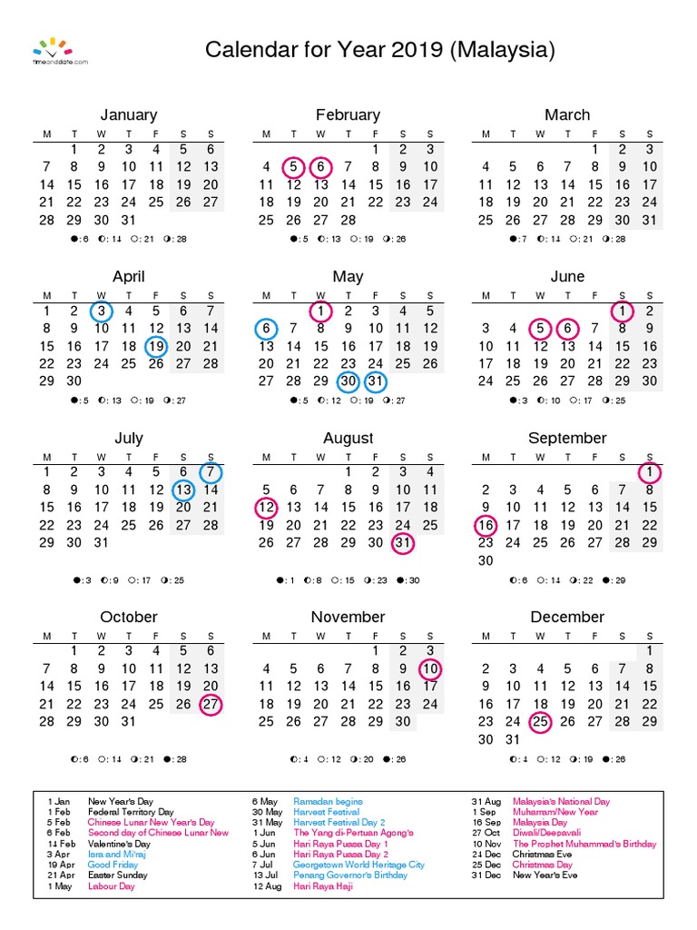 Calendar Malaysia 2019 | PDF