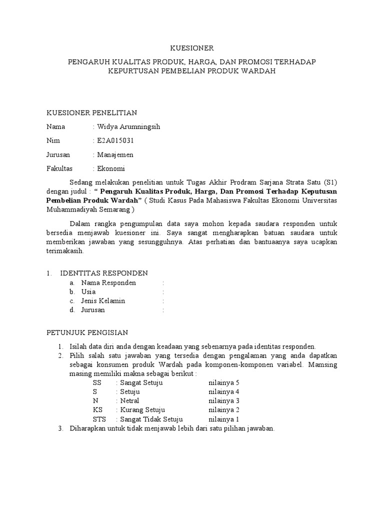 Kuesioner 1 | PDF | Karier & Perkembangan | Ilmu Sosial