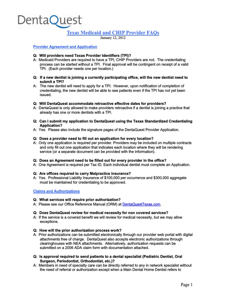 Texas Medicaid and CHIP Provider FAQs | PDF | Dentist | Dentistry