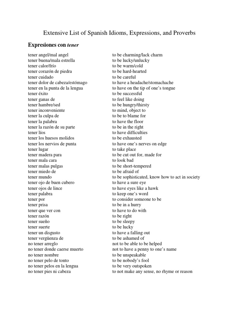 Lista Exhaustiva de Modismos en Español | PDF | Artes del Lenguaje y ...