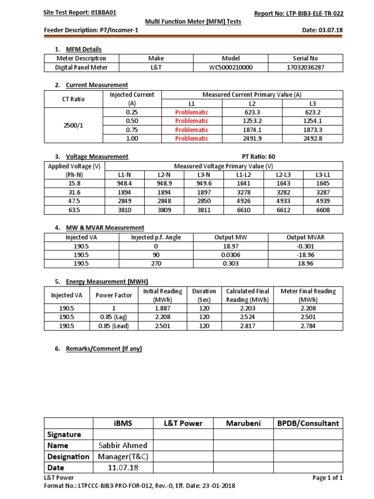 P7 - Incomer-1 Multi Function Meter | PDF | Quantity | Electronics