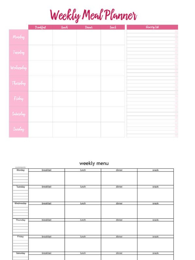 Menu Week Plan | PDF