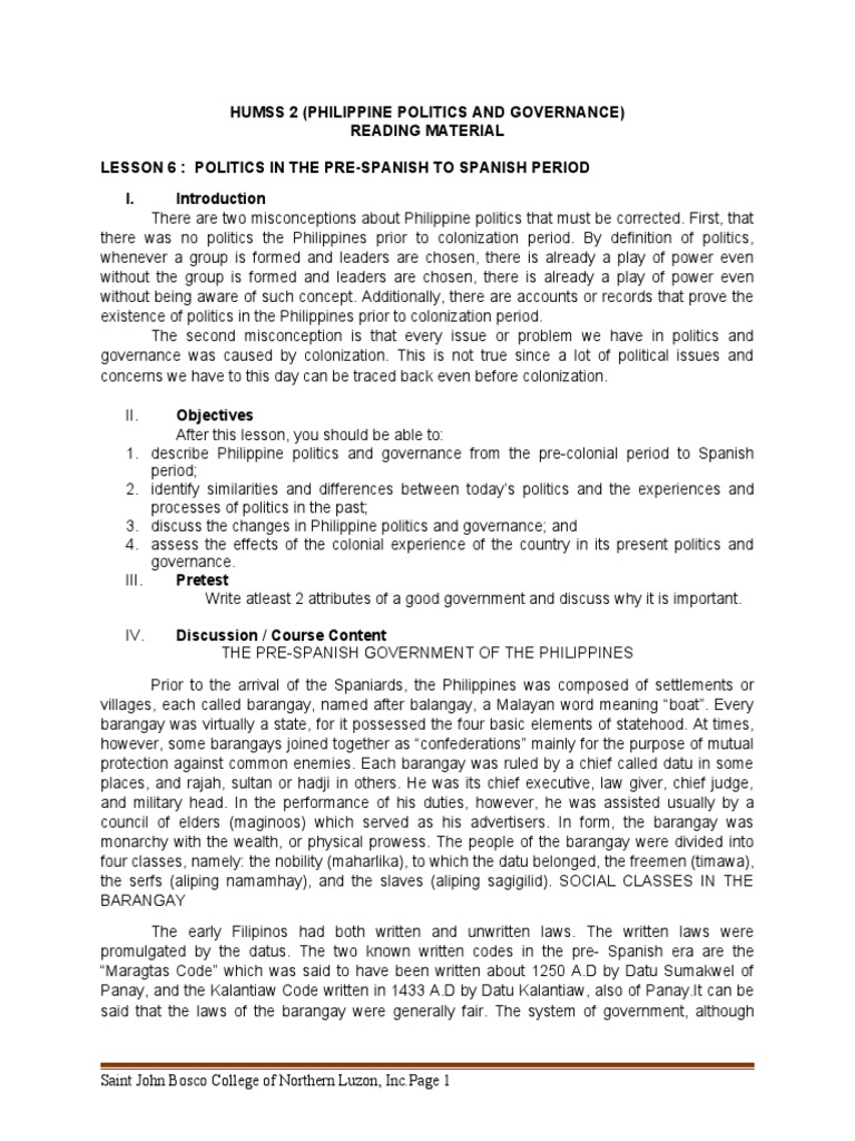 Lesson 6 Politics in The Pre-Spanish To Spanish Period | PDF ...