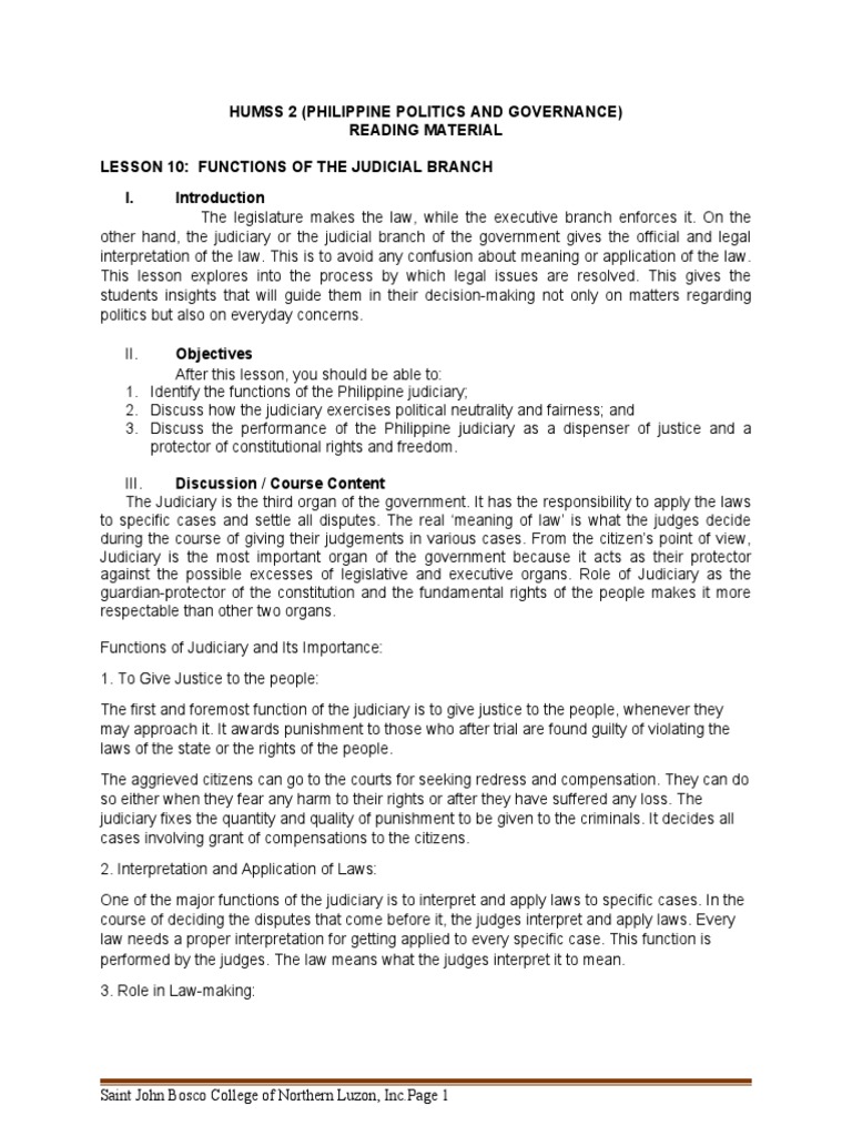 Lesson 10 Functions of The Judicial Branch | PDF | Judiciaries ...