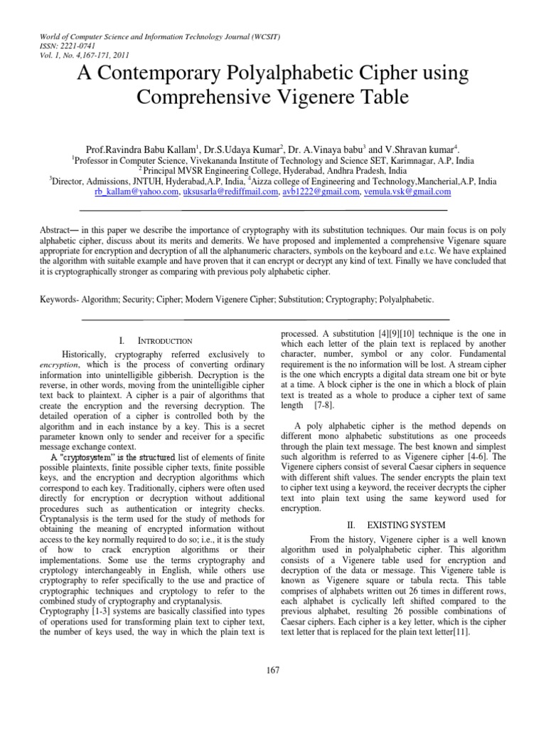 A Contemporary Polyalphabetic Cipher Using Comprehensive Vigenere Table ...
