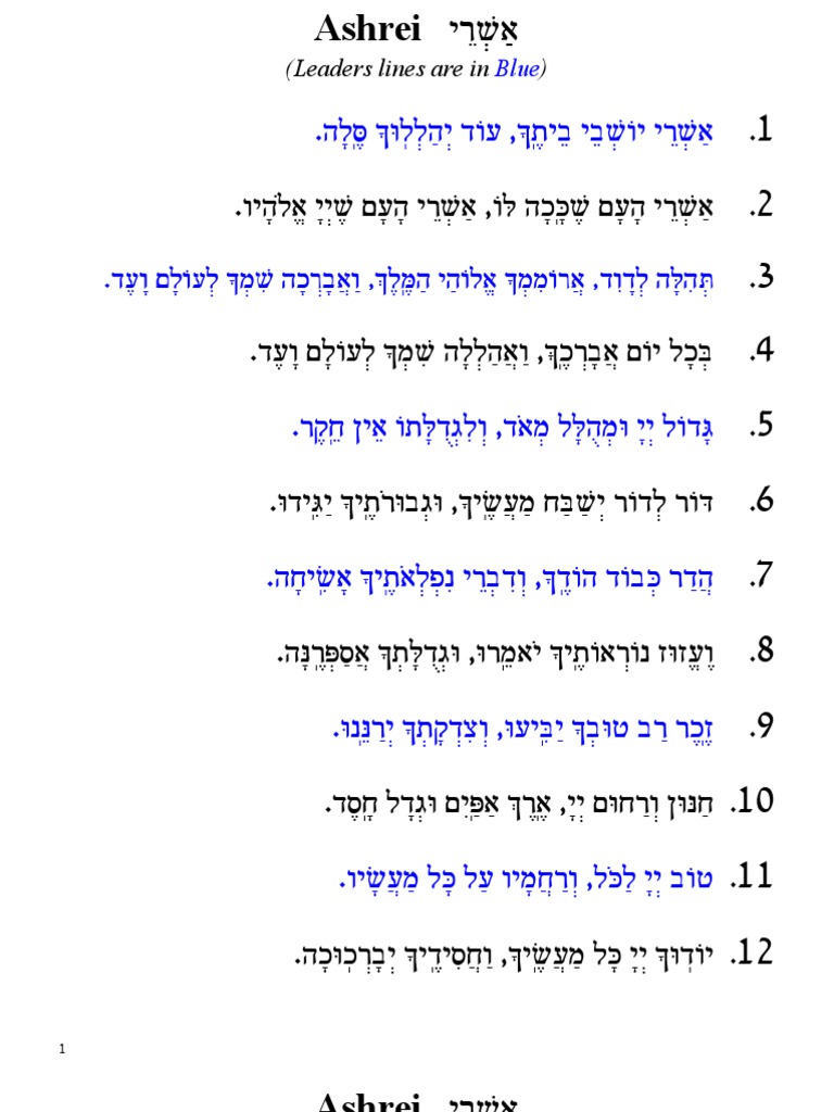 Ashrei Prayer: Hebrew Text & Translation | PDF | Foreign Language ...