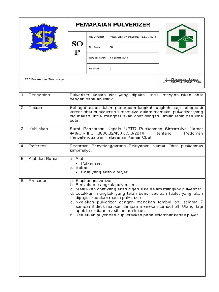 028 Sop Pemakaian Pulverizer | PDF