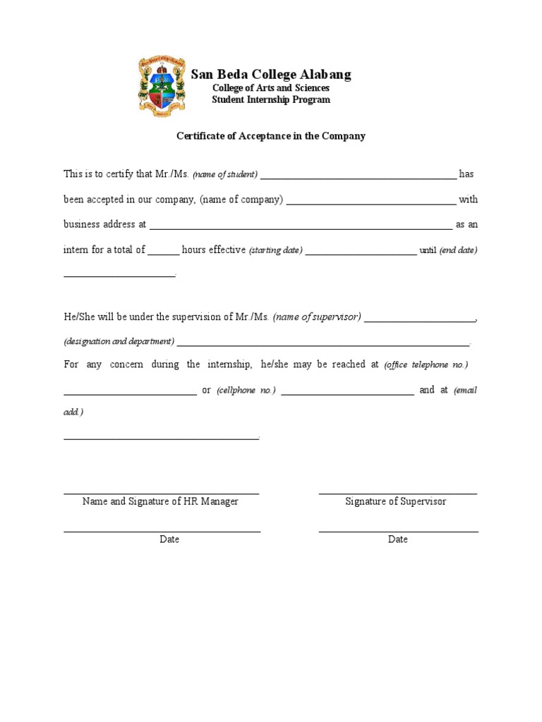 SIP Certificate of Acceptance in The Company | PDF