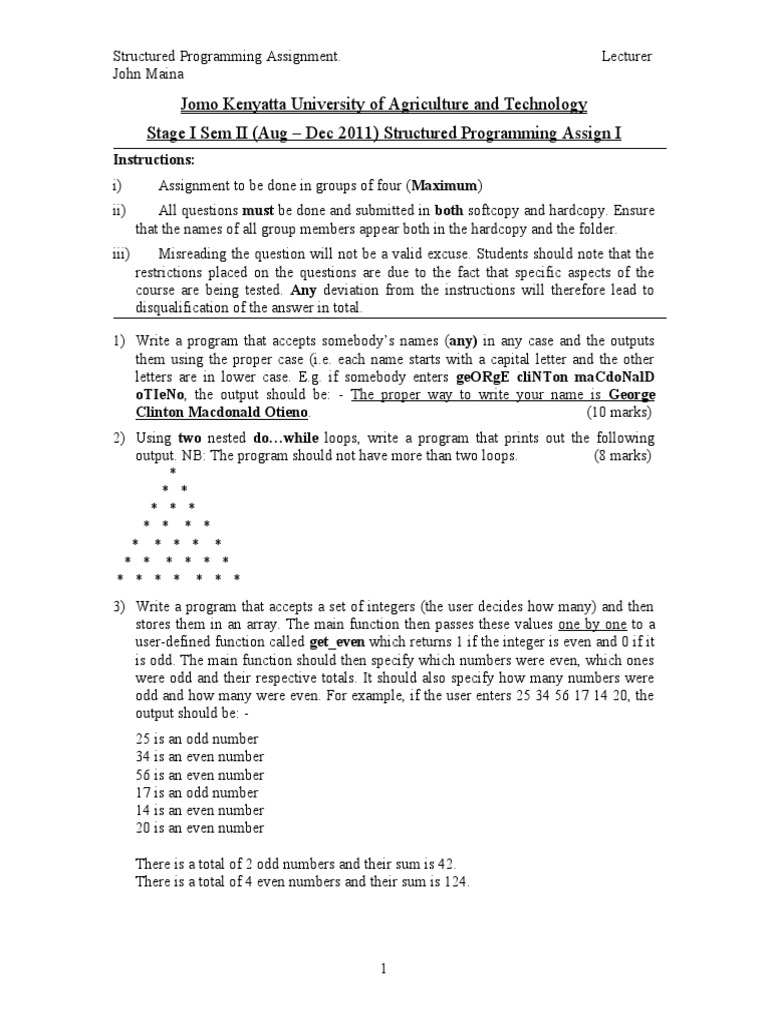 Structured Programming Assignment I | PDF | Interest | Function (Mathematics)