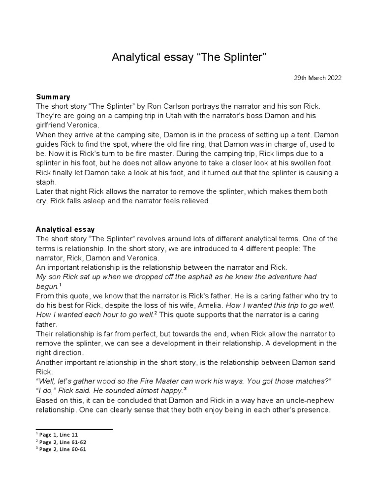 Analytical Essay - The Splinter | PDF | Narration | Plot (Narrative)
