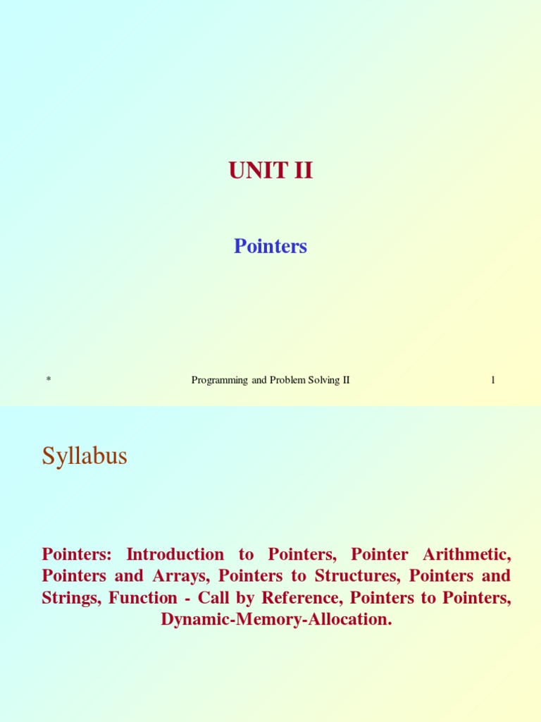 Unit II Pointers | PDF | Pointer (Computer Programming) | Array Data Structure