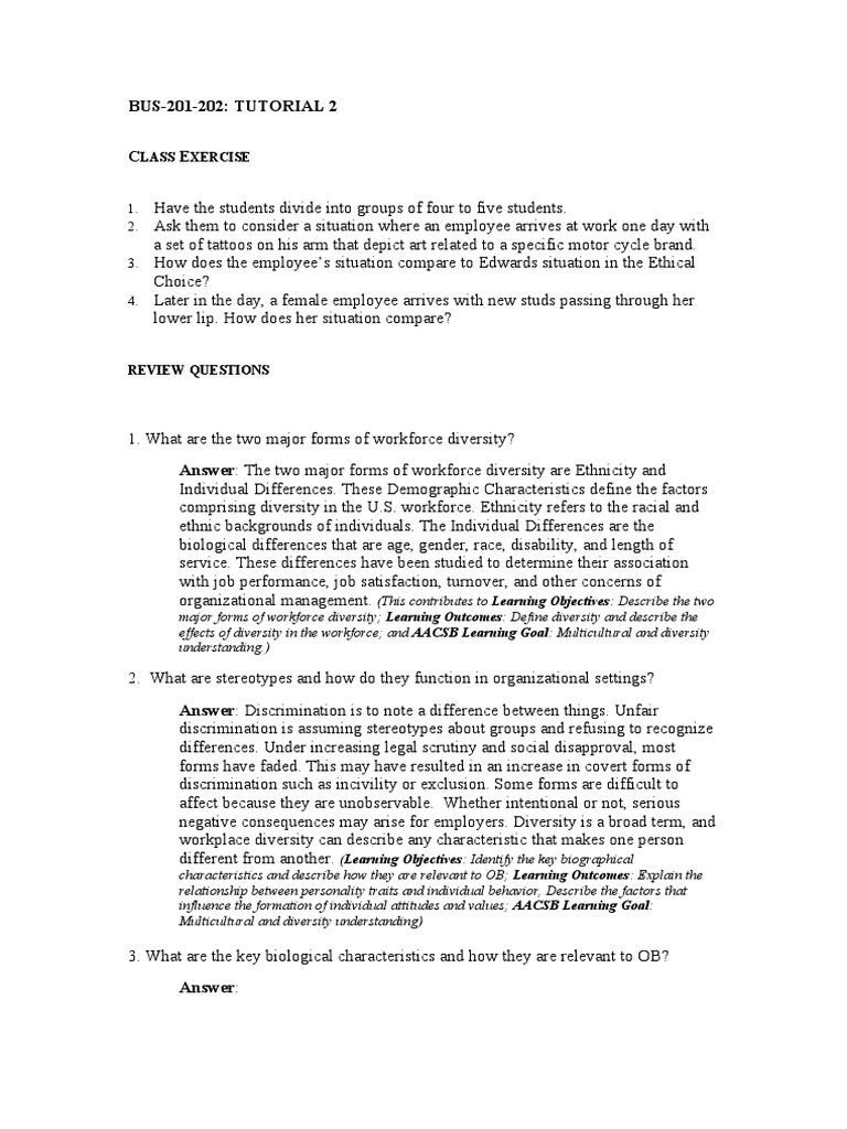 BUS201 202 Tutorial 02 Solutions | PDF | Attitude (Psychology) | Multiculturalism