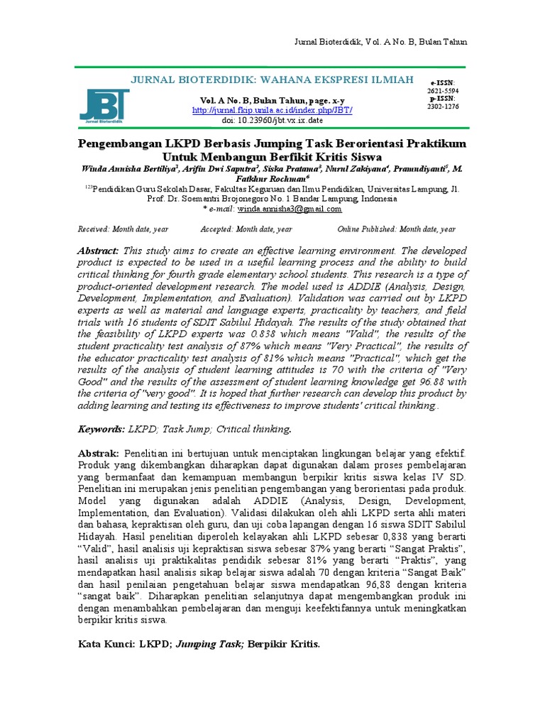 Pengembangan LKPD Berbasis Jumping Task Berorientasi Praktikum Untuk ...