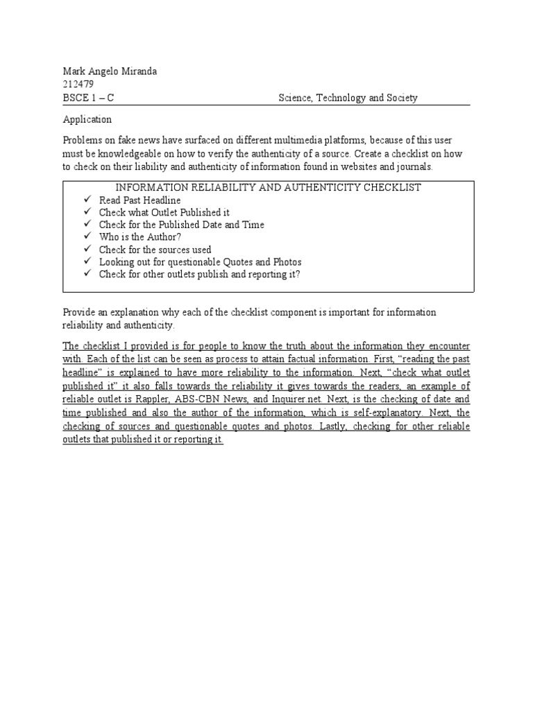 Mark Angelo Miranda - STS - Application Activity Lesson 1 Module 3 | PDF