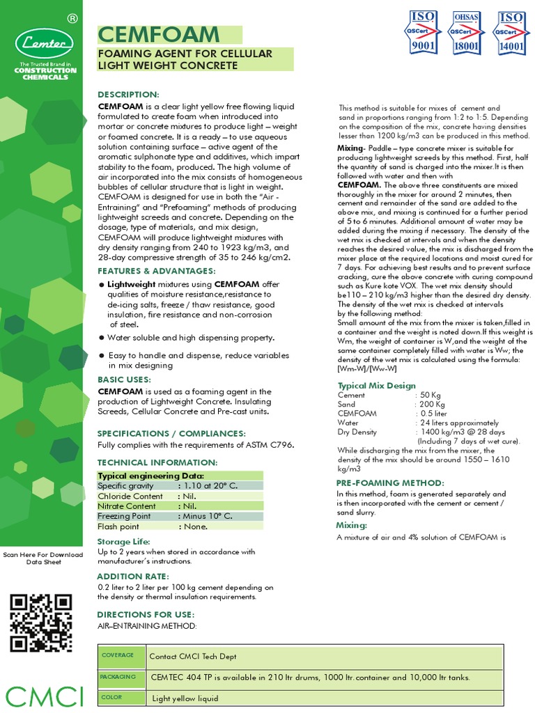 CEMFOAM | PDF | Concrete | Foam