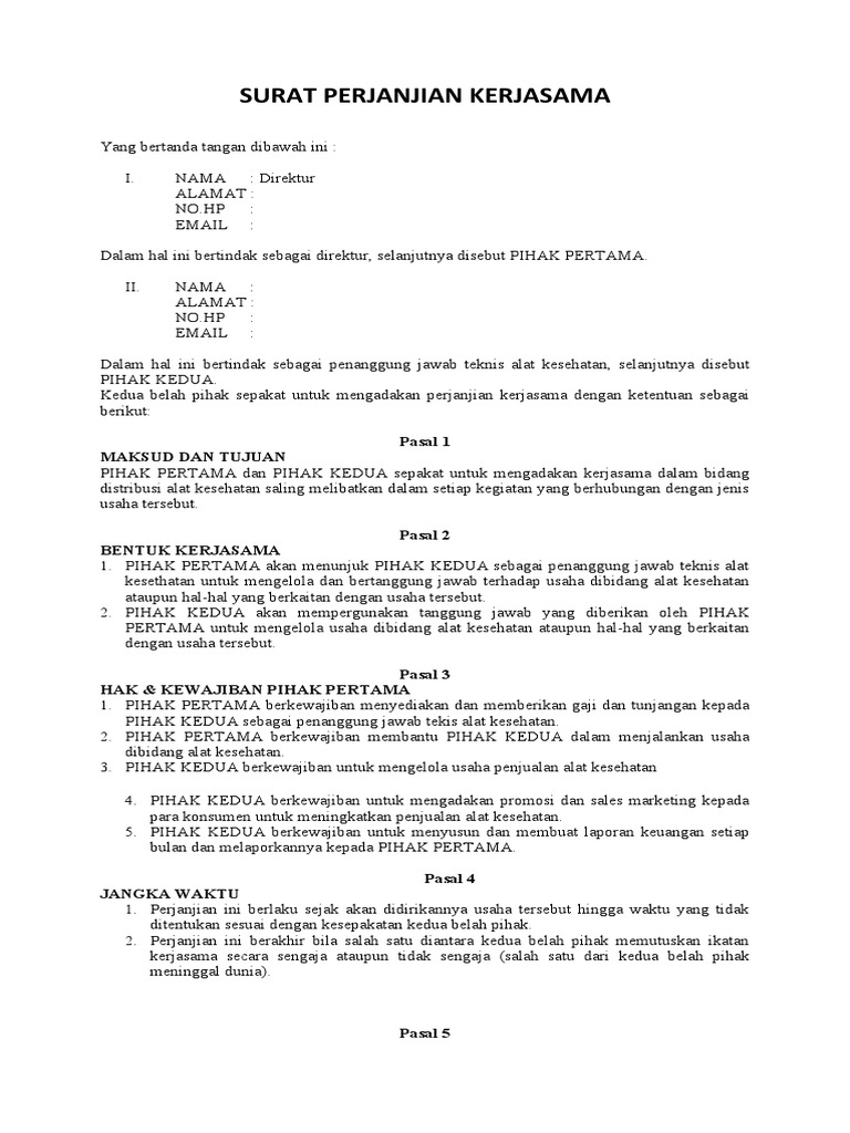 Surat Perjanjian Kerjasama Pjt Pdf