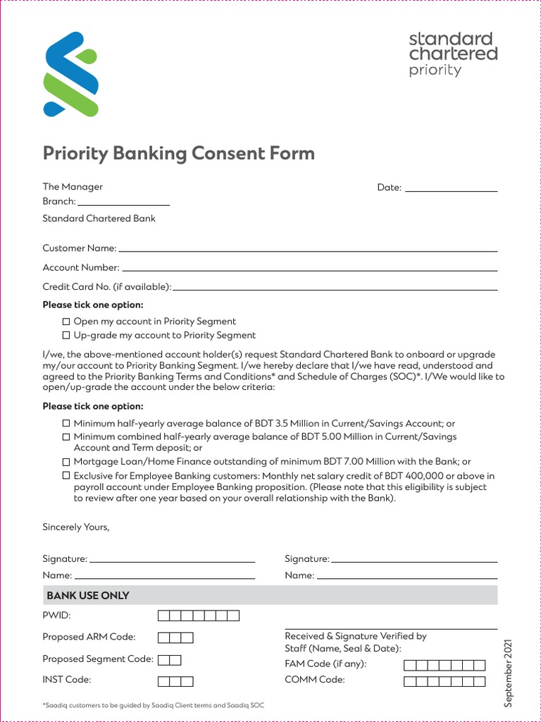 Priority Banking Upgrade Request Form | PDF | Banks | Credit