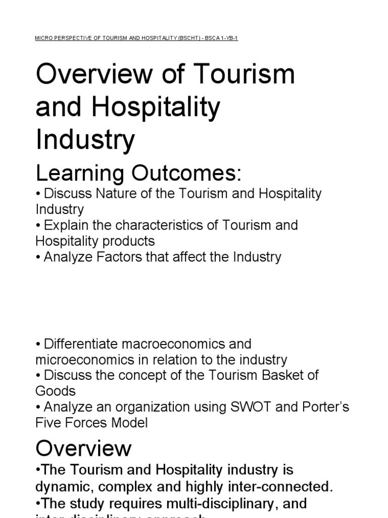 Micro Perspective of Tourism and Hospitality (BSCHT) - Bsca 1-Yb-1 ...