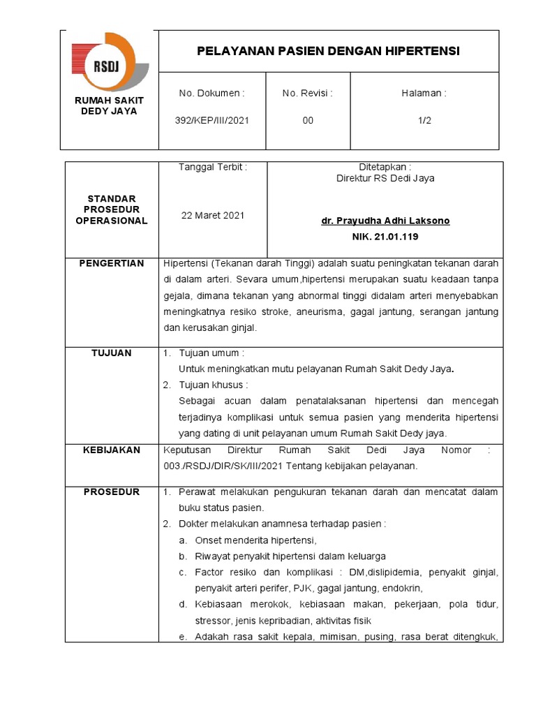Sop Pelayanan Pasien Dengan Hipertensi | PDF