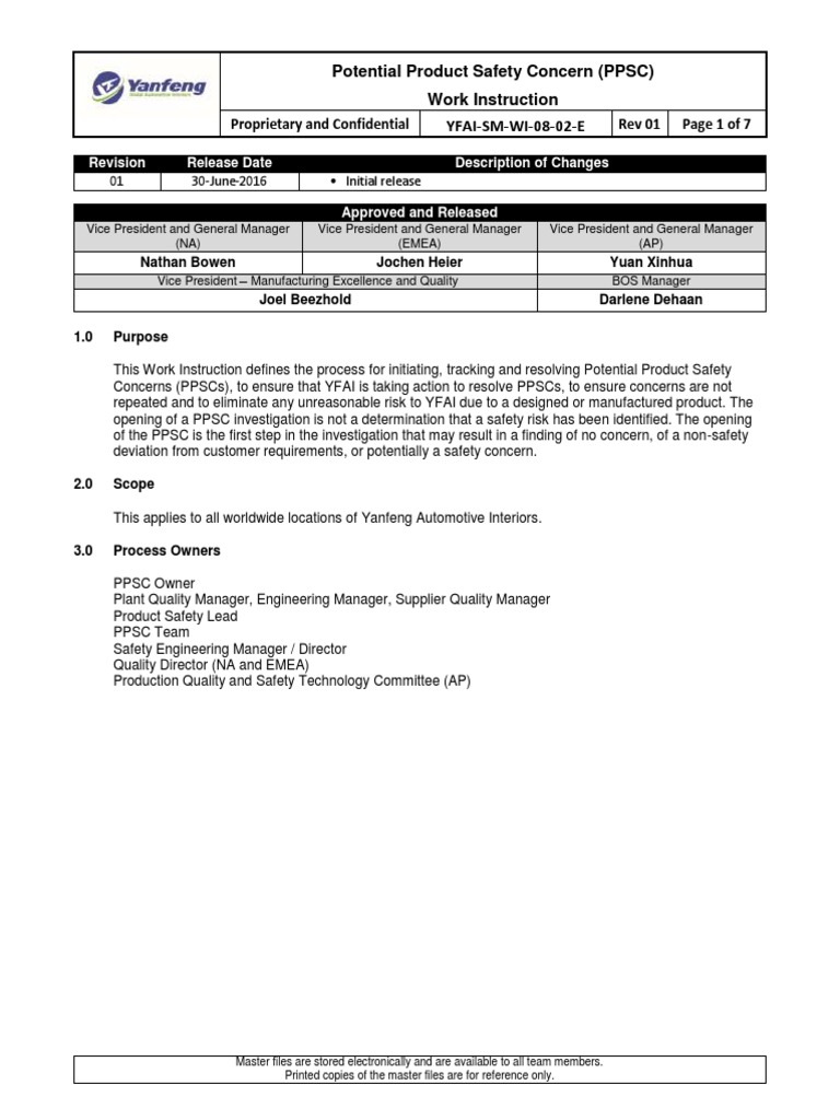 PPSC Work Instruction for YFAI | PDF | Safety | Risk