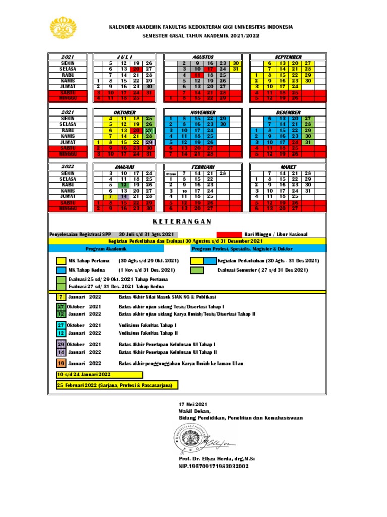 KALENDER AKADEMIK SEMESTER GASAL 2021-2022 FKGUI Rev | PDF