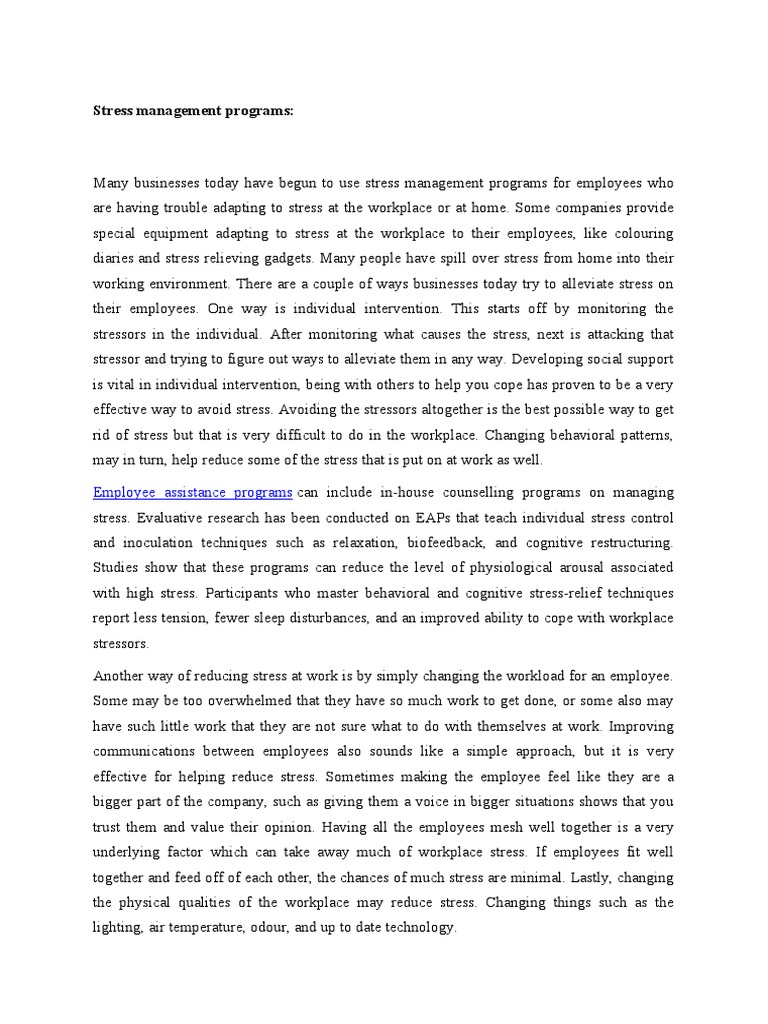 Stress Management Programs | PDF | Stress Management | Determinants Of ...