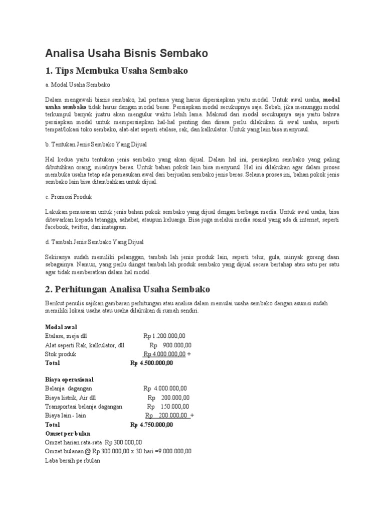 Panduan Memulai Usaha Sembako | PDF