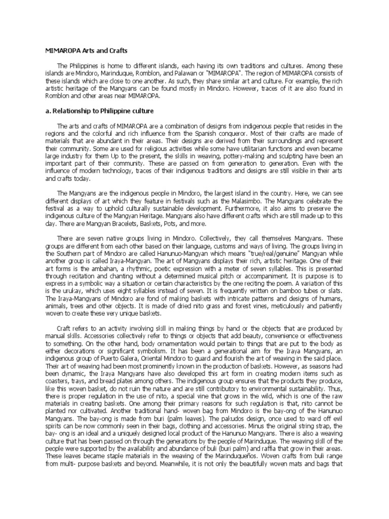 MIMAROPA: Arts and Crafts Heritage | PDF | Church (Building) | Basket ...