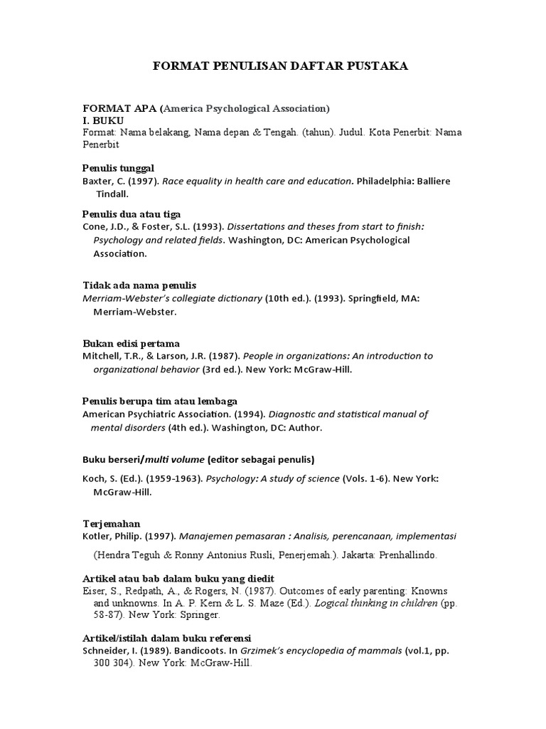 Format Penulisan Daftar Pustaka (APA Style) | PDF | Psychology