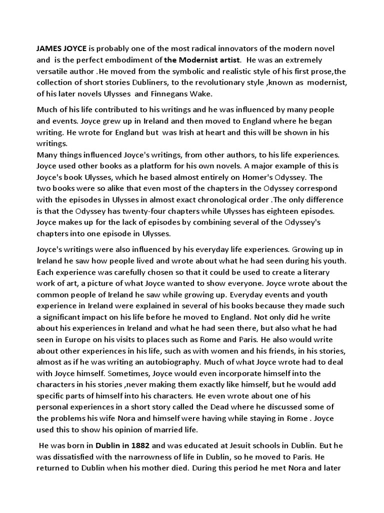 JAMES JOYCE Is Probably One of The Most Radical Innovators of The Modern Novel | PDF | Ulysses ...