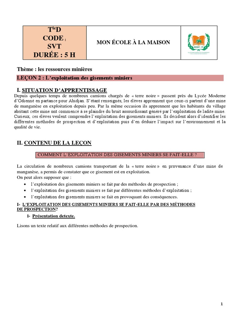 SVT TD - L14 - Lexploitation Des Gisements Miniers | PDF | Exploitation ...