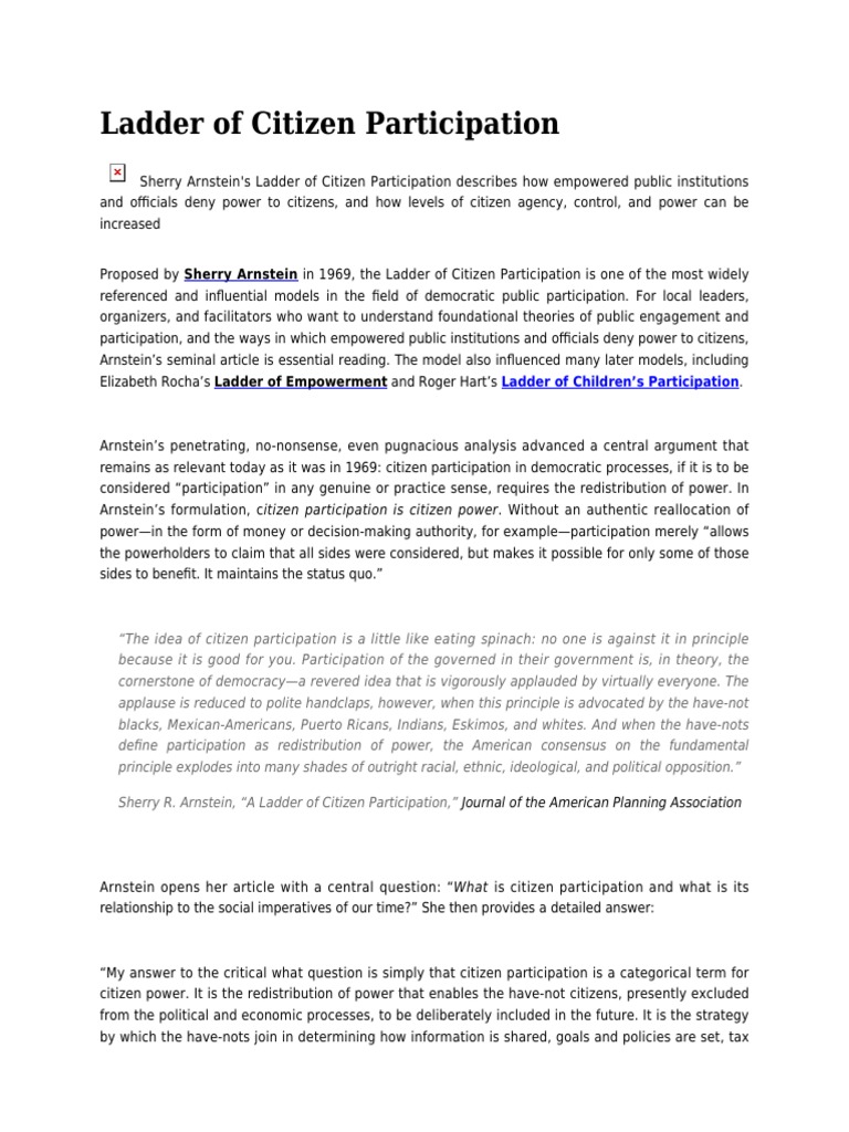 Ladder of Citizen Participation | PDF | Public Participation | Empowerment