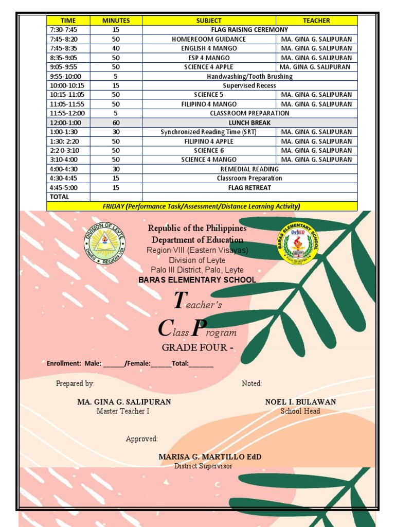 Grade 4 Class Schedule 2022-2023 | PDF | Educational Organizations ...