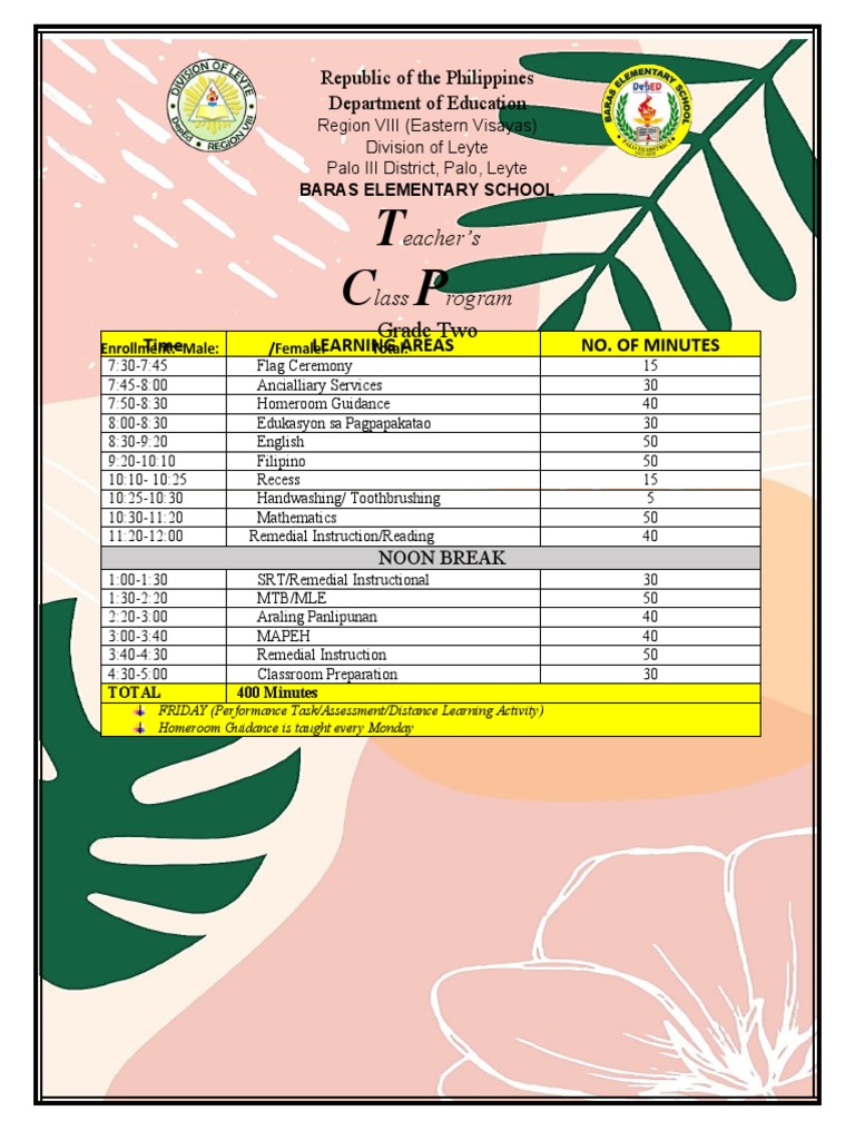 Grade 2 Class Program 2022-2023 | PDF