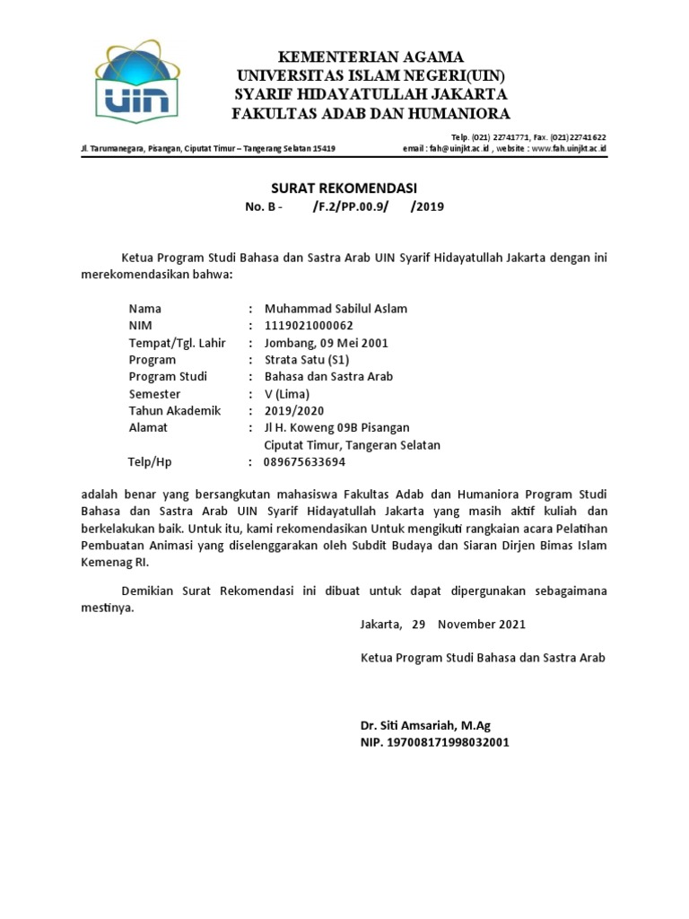 Surat Rekomendasi Aslam | PDF