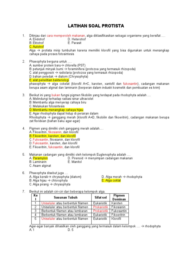 Review Soal Protista | PDF