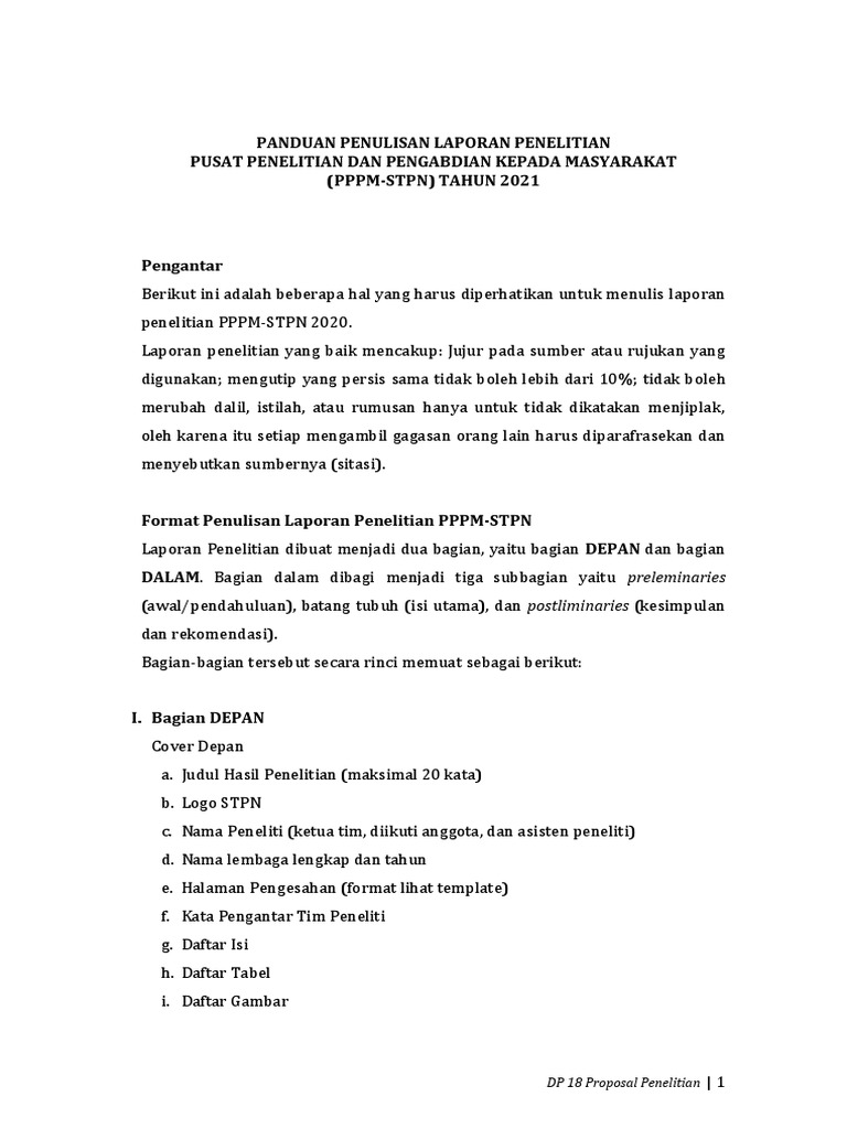 Format Laporan Penulisan Hasil Penelitian Dan Template2021 | PDF