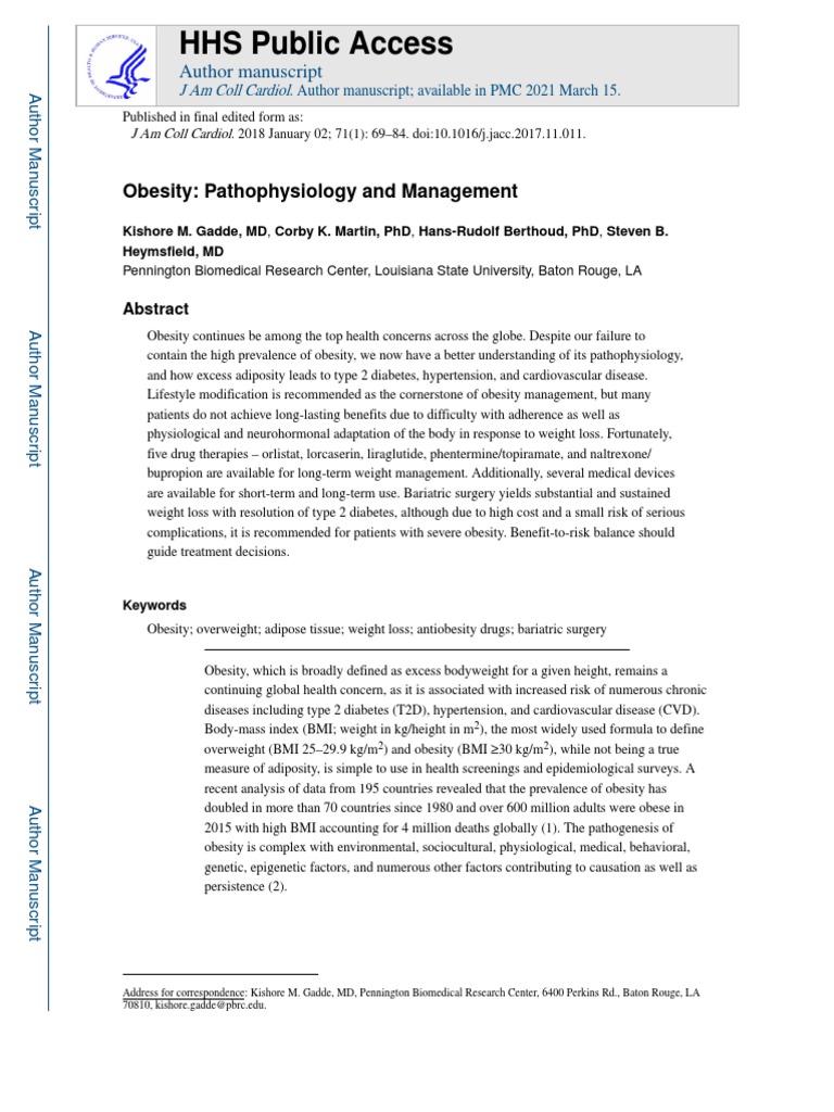 Obesity Pathophysiology and Management | PDF | Dieting | Obesity