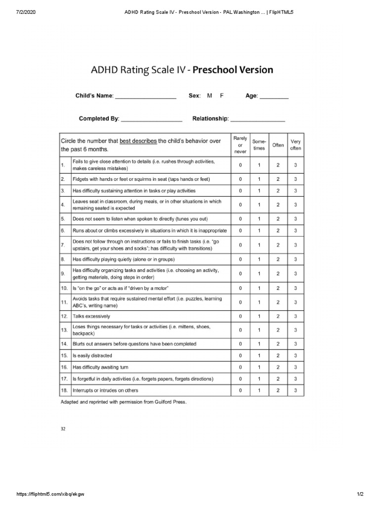 ADHD Rating Scale IV - Preschool Version - PAL Washington ...