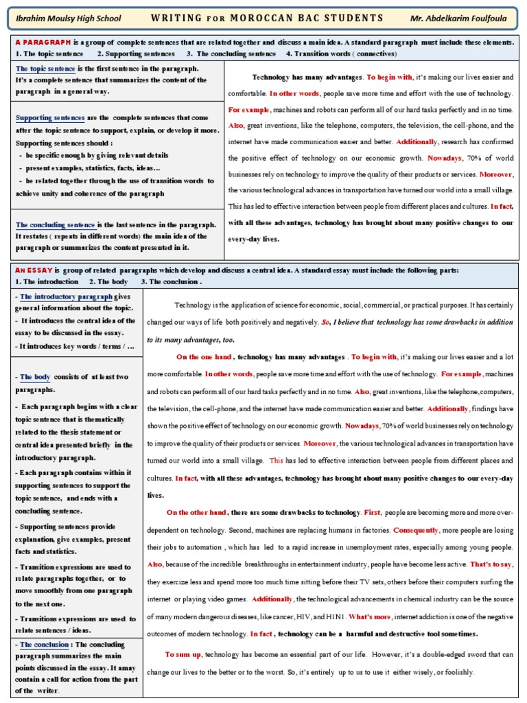 2 Bac Writing Summary Reference Worksheet | PDF