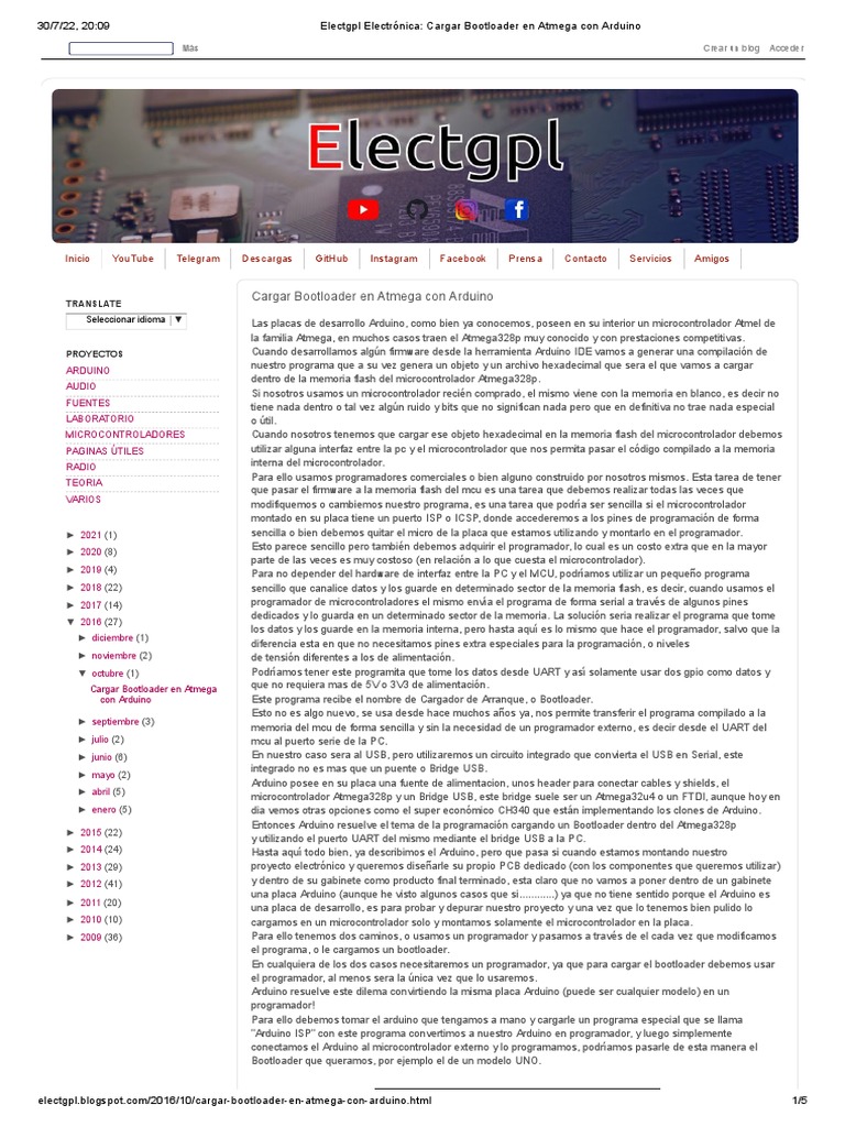 Cargar Bootloader En Atmega Con Arduino Electgpl Pdf Arduino Microcontrolador