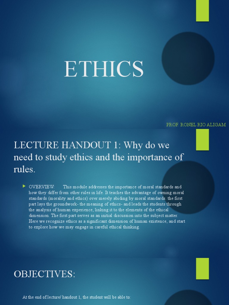 Ethics Lecture 1 & 2 | PDF | Morality | Social Institutions