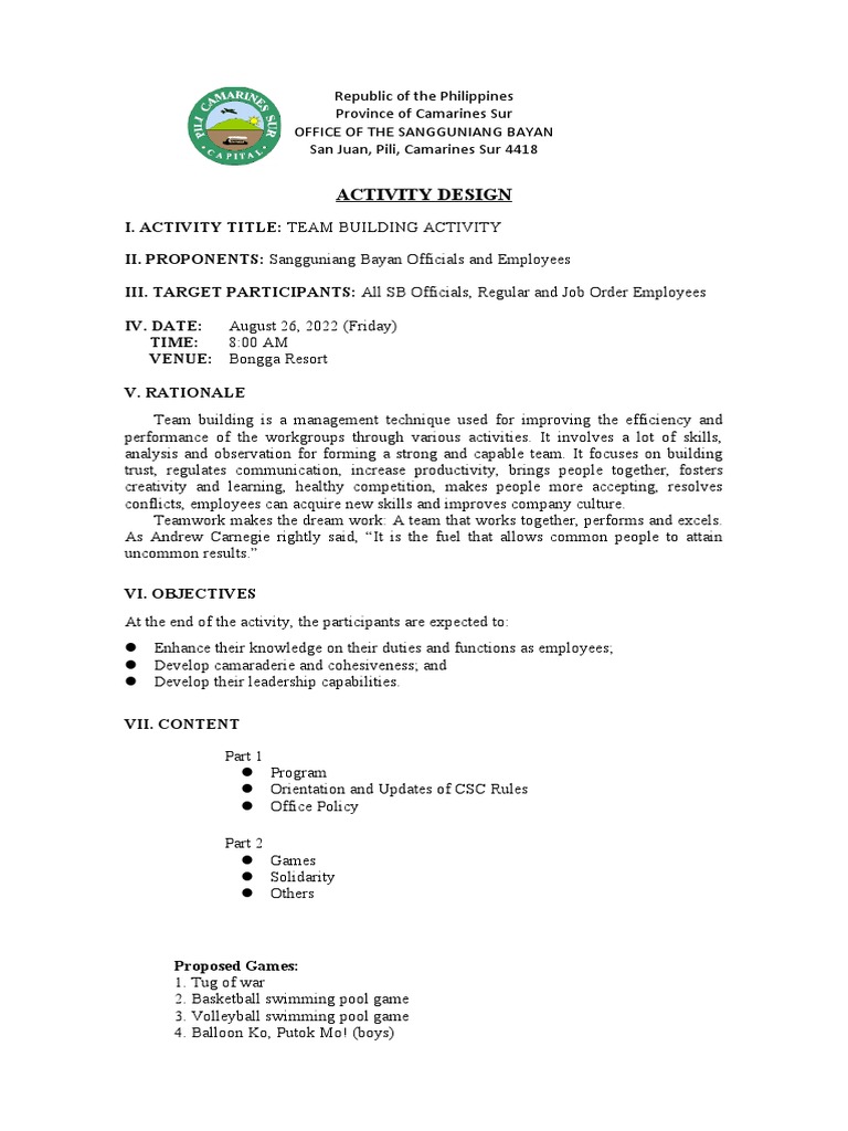 Activity Design For Team Building | PDF