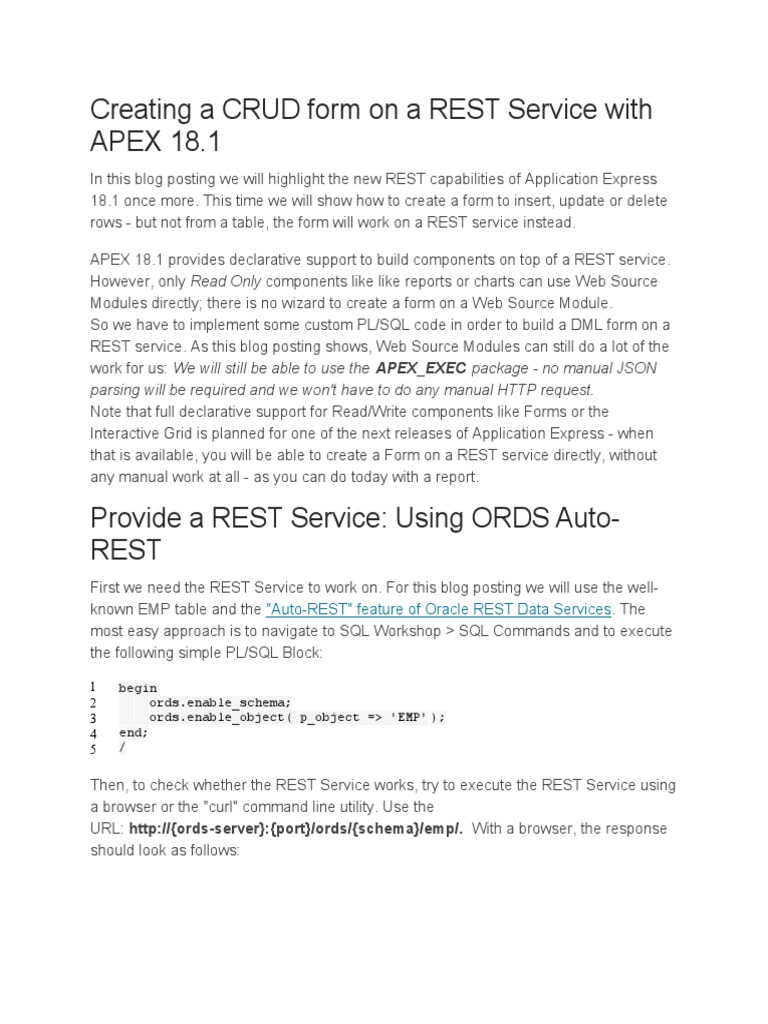 Creating A CRUD Form On A REST Service With APEX 18 | PDF | Pl/Sql ...