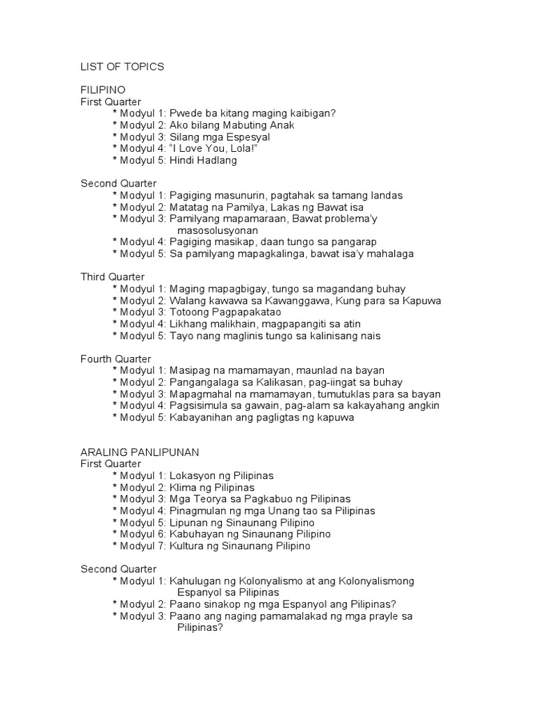 List of Topics For Tos | PDF