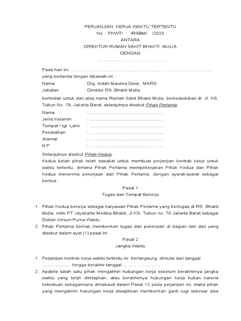 Kontrak Dokter RS Bhakti Mulia | PDF