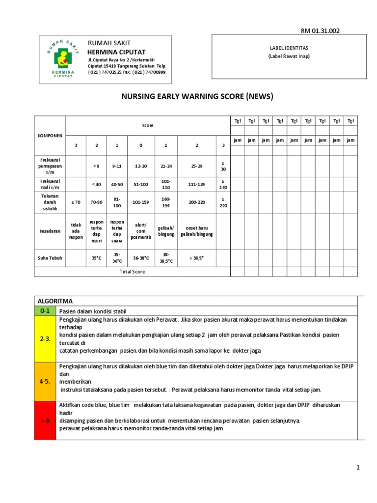 Nursing Early Warning Score NEWS | PDF