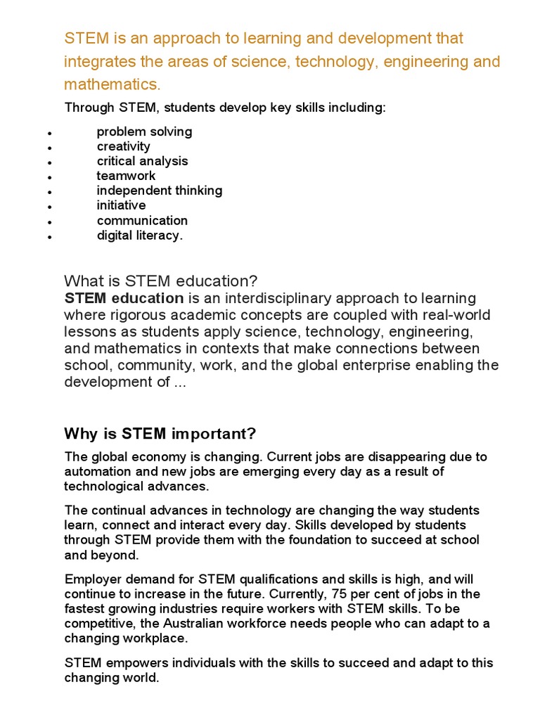 STEM Is An Approach To Learning and Development That Integrates The ...
